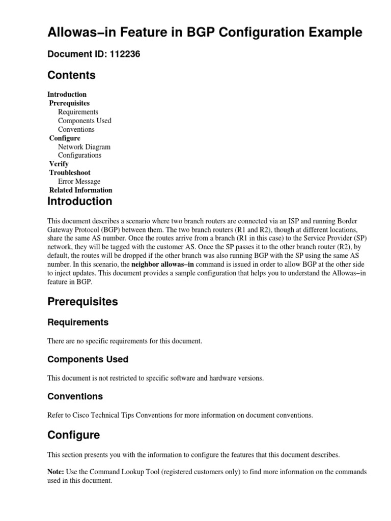 Allowas in BGP Config Example | PDF | Router (Computing) | Ip Address