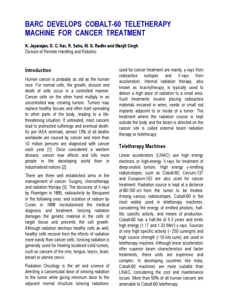 BARC Develops Cobalt-60 Teletherapy Machine For Cancer Treatment | PDF ...