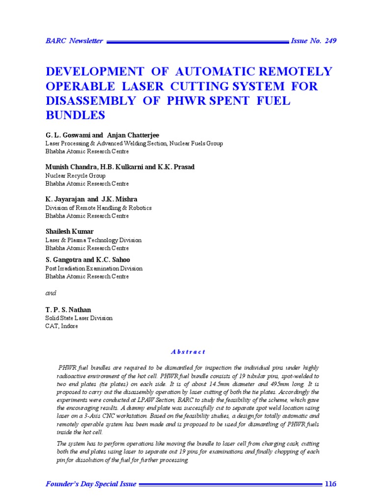 Development of Automatic Remotely Operable Laser Cutting System For ...
