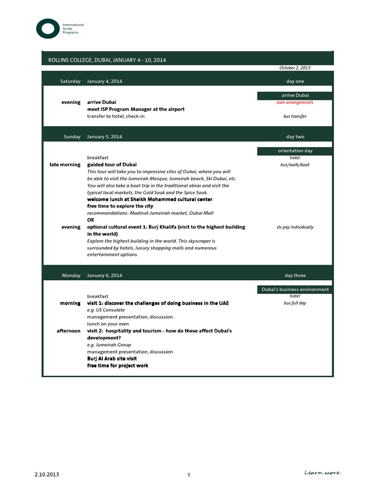 Tentative Itinerary (10!02!2013) | PDF | Dubai | Leisure