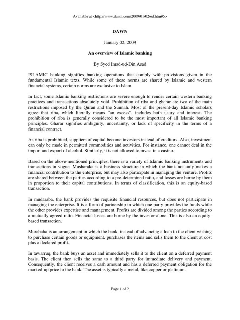 An Overview of Islamic Banking | PDF