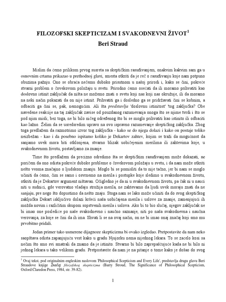 Straud - Filozofski Skepticizam I Svakodnevni Život | PDF
