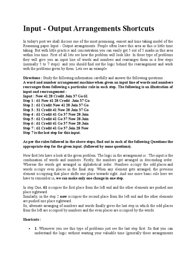 Input - Output Arrangements Shortcuts | PDF | Reason | Cognitive Science
