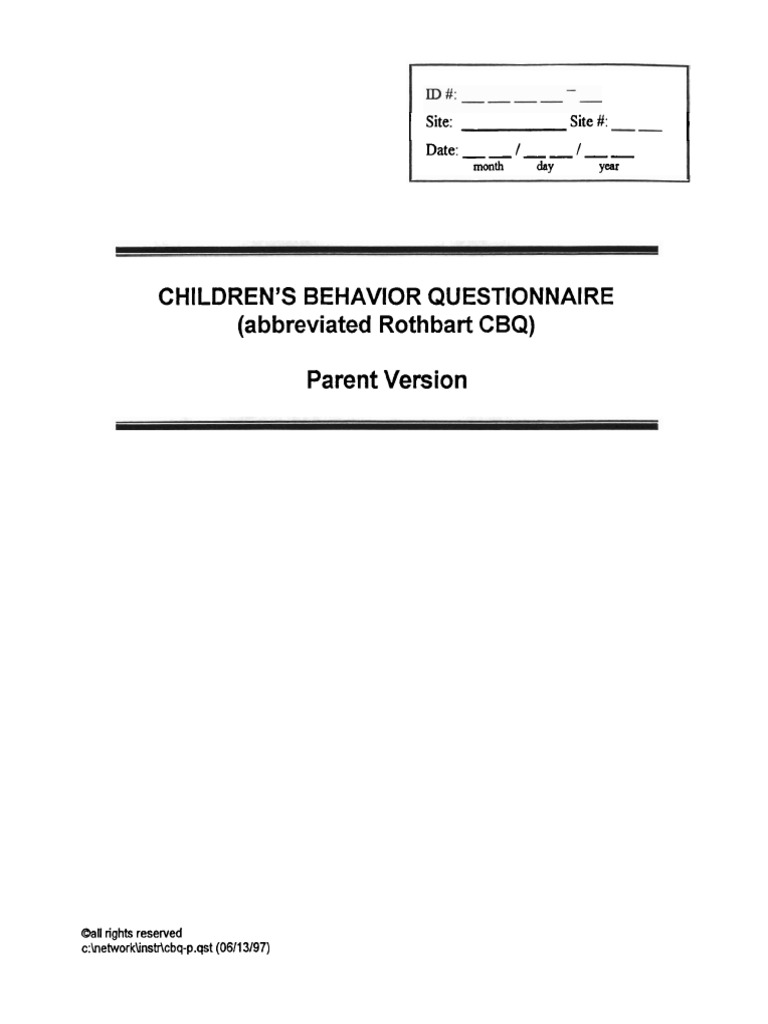 Children's Behavior Questionnaire Guide | PDF | Games & Activities ...