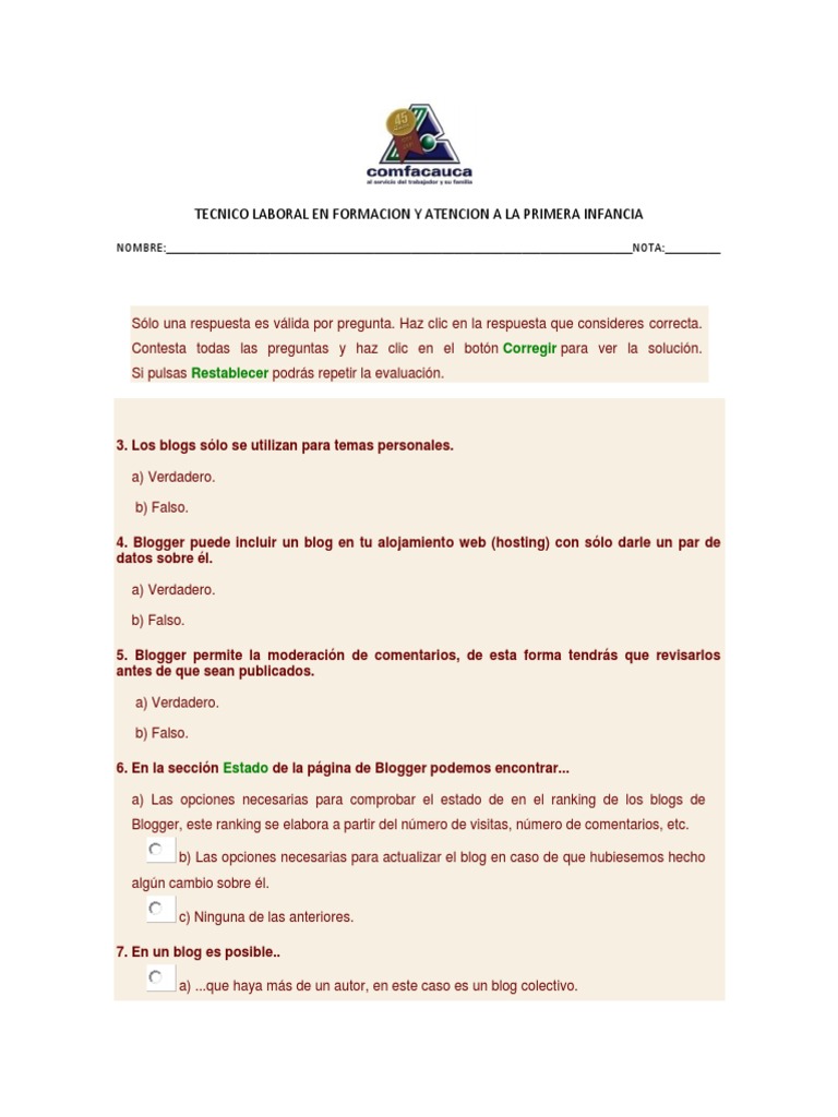5.a.cuestionario de Seleccion Multiple | Blog | Evaluación