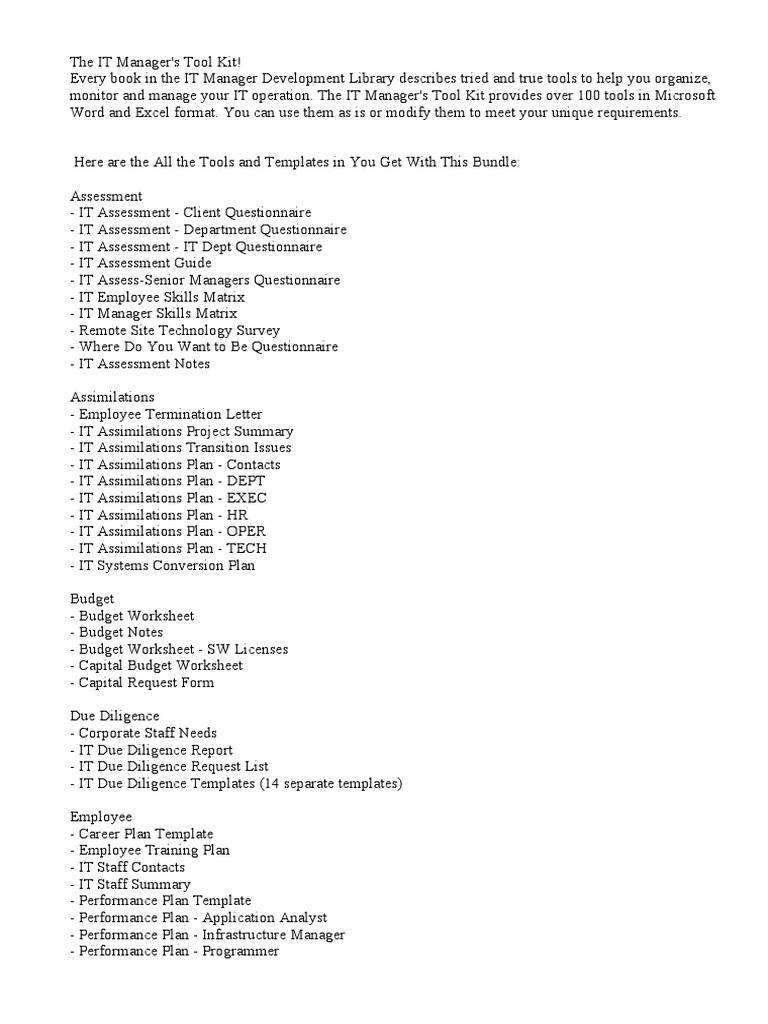 The IT Manager Toolkit | PDF | Chief Information Officer | Employment