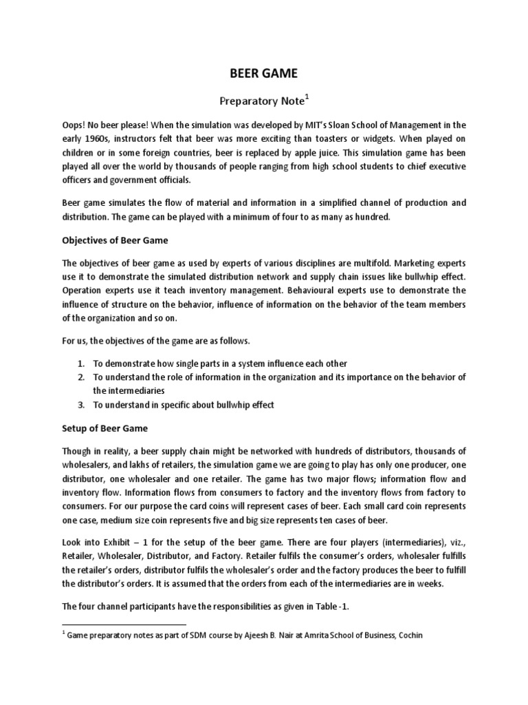Beer Game | PDF | Inventory | Distribution (Business)