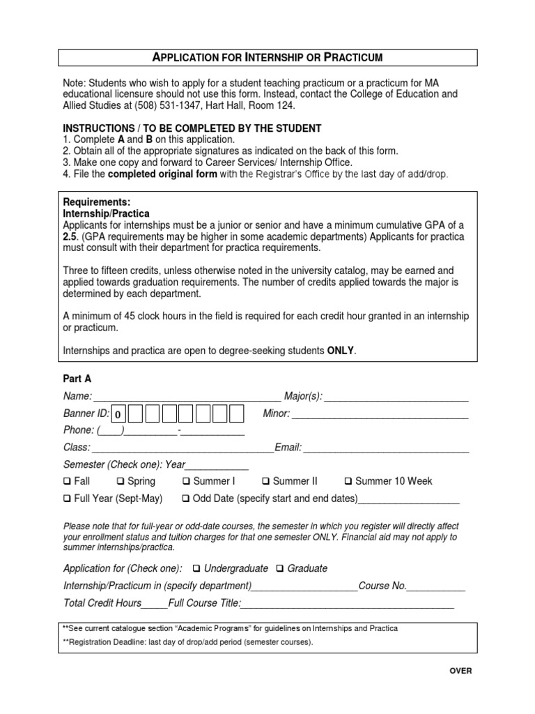 Application For Internship or Practicum 20121 | PDF | Course Credit | Internship