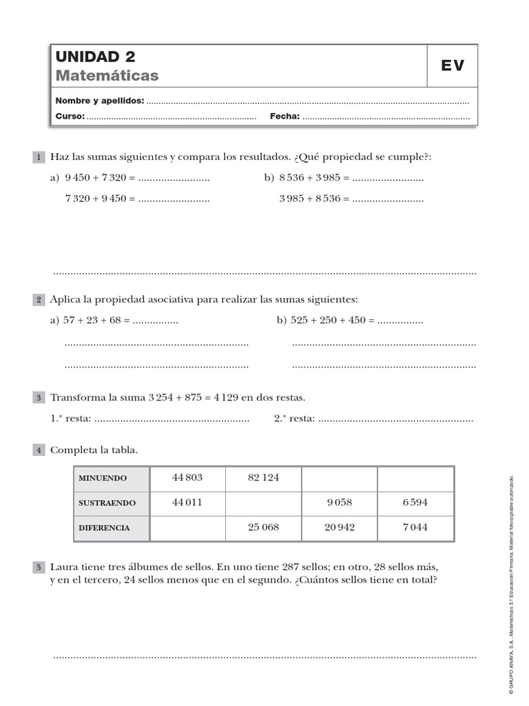 Unidad 2 Mates de Quinto | PDF