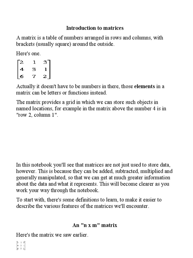 Introduction To Matrices | PDF | Matrix (Mathematics) | Equations