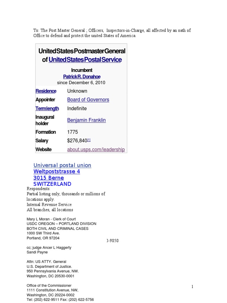 USPS Complaint on Postal Violations | PDF | United States Postal ...