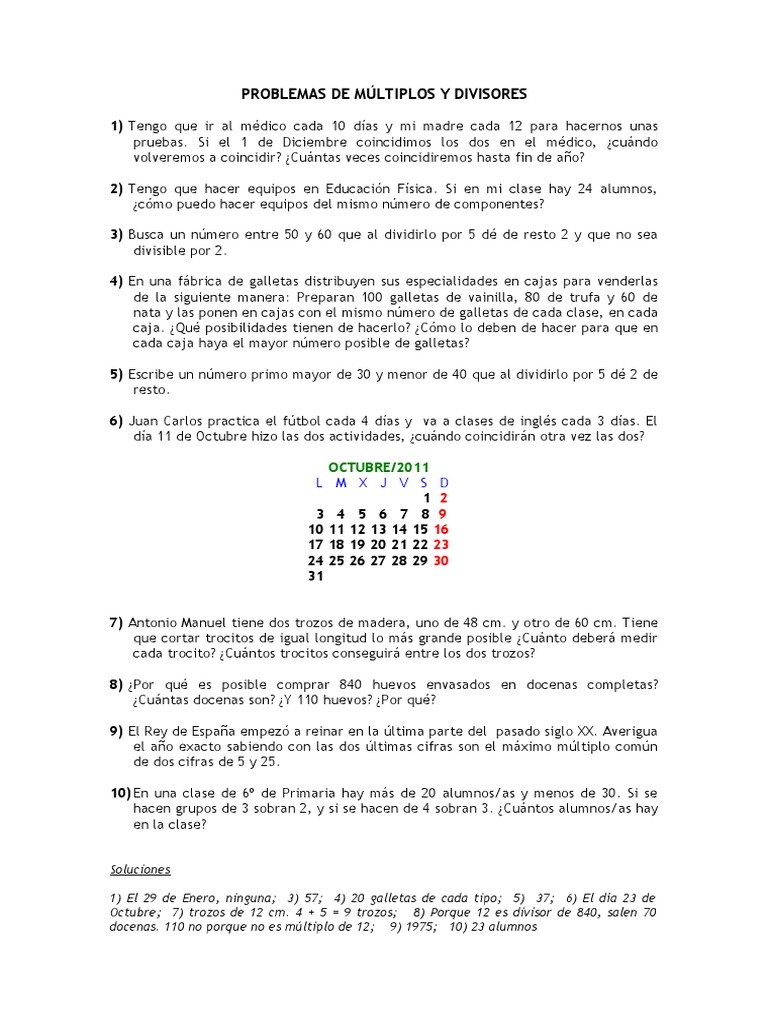 PROBLEMAS DE MÚLTIPLOS Y DIVISORES | Escuelas | Ocio