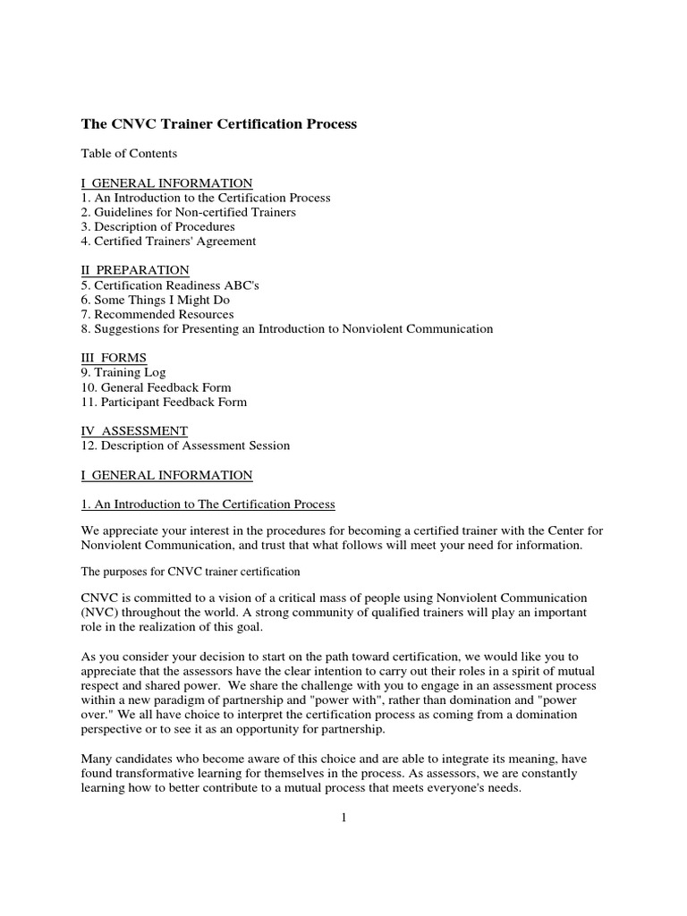 CNVC Trainer Certification Process - Nonviolent Communication | PDF ...