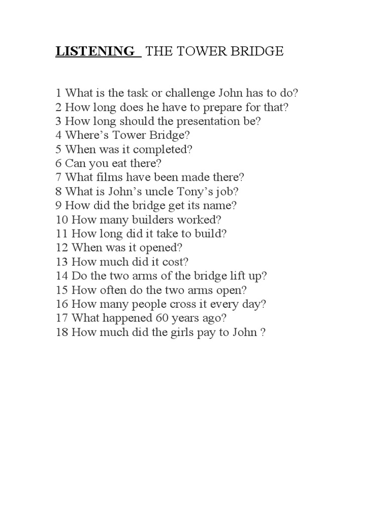 Listening The Tower Bridge Pre Intermediate | PDF