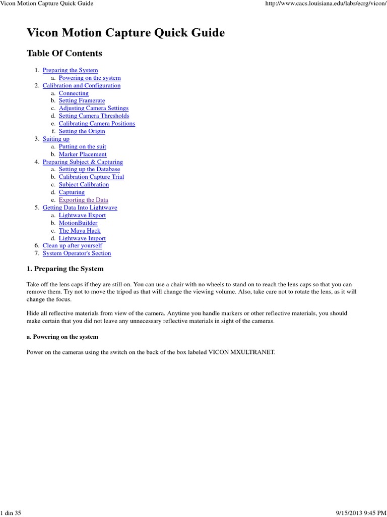 Vicon Motion Capture Quick Guide | PDF | Camera | Shoulder