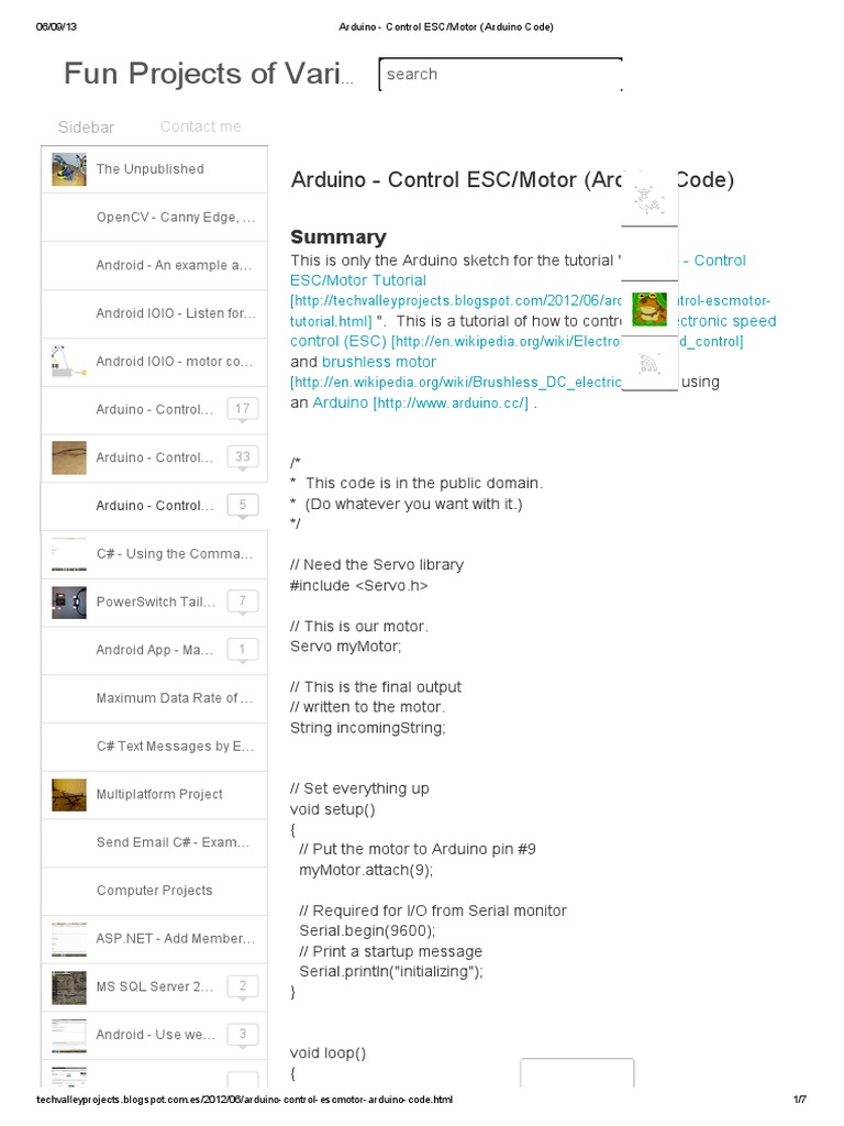 Arduino - Control ESC - Motor (Arduino Code) | PDF | Arduino | Computer Programming