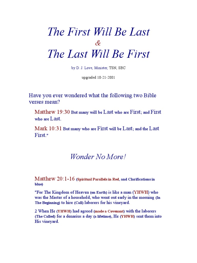 Understanding "The First Will Be Last" | PDF | Gospel Of Matthew ...