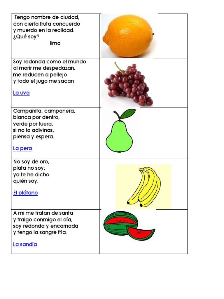 Adivinanzas de Frutas | PDF