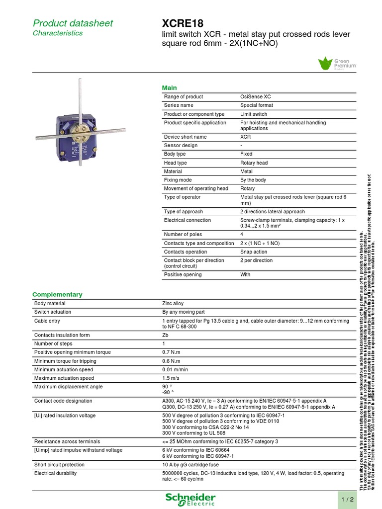 Schneider Electric-XCRE18-Datasheet Micro en Cruz | PDF | Switch ...