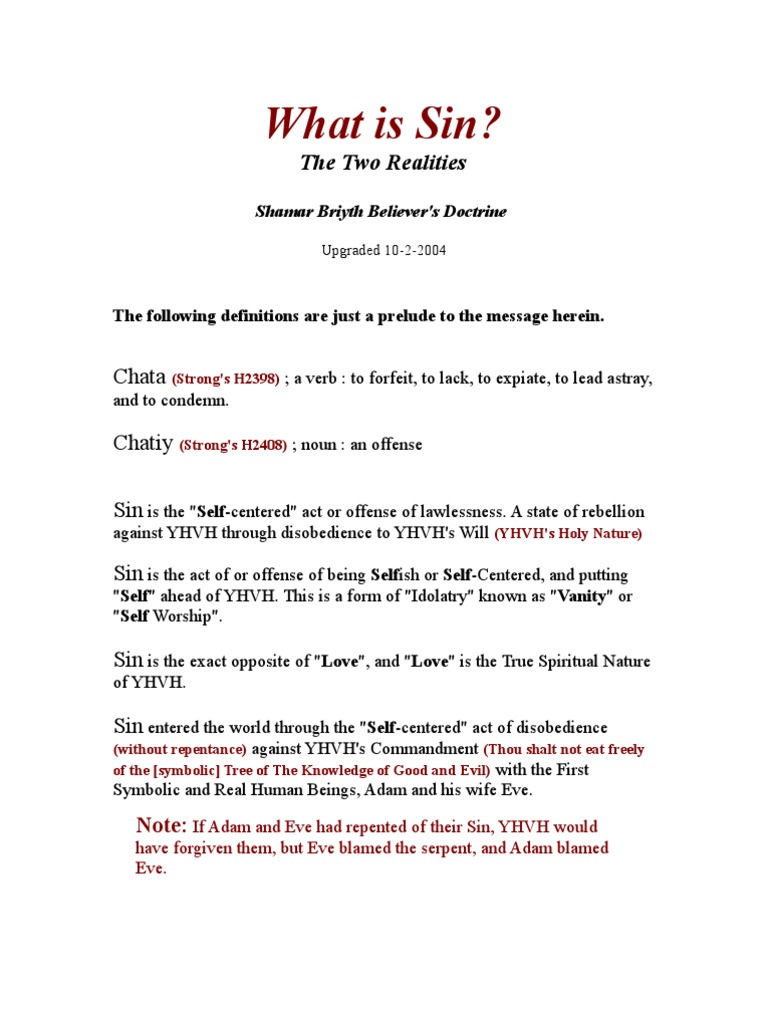 What Is Sin?: The Two Realities | PDF | Adam | Sin