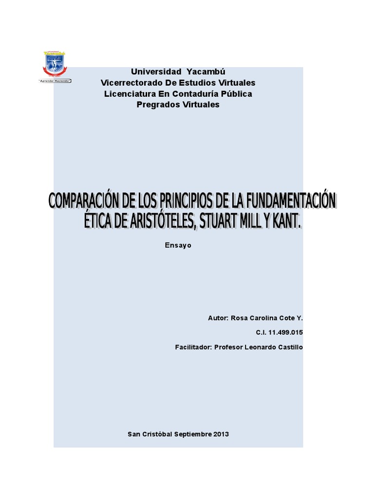 Fundamentacion Etica de Aristoteles, Stuart Mill y Kant | PDF ...