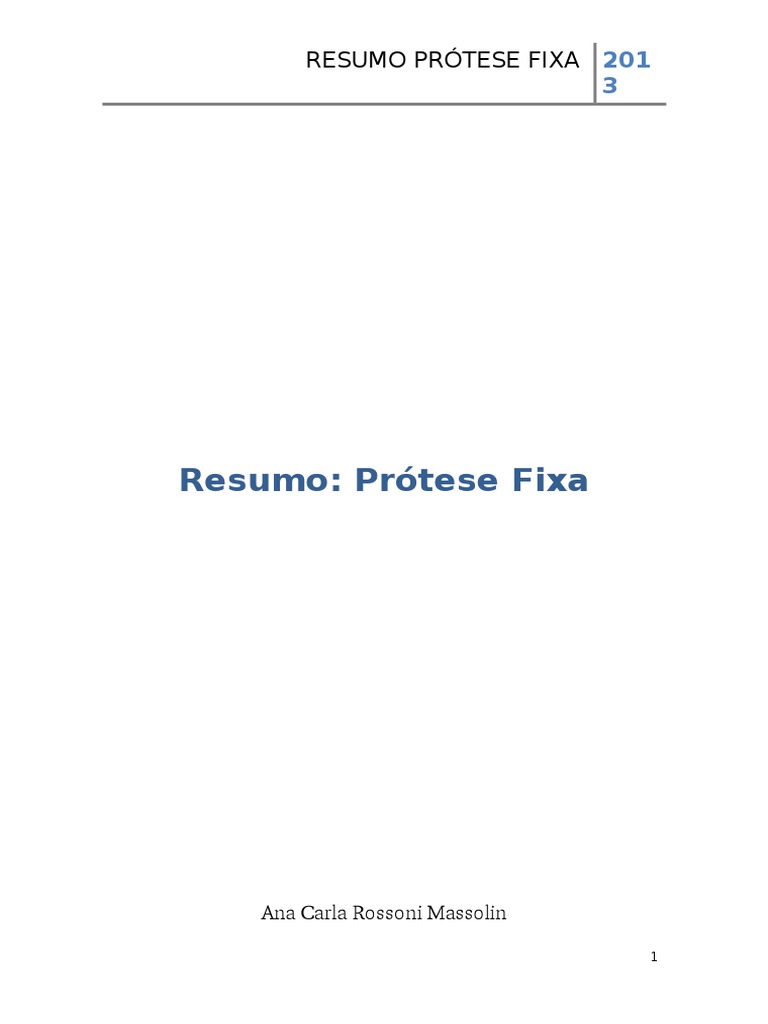 Resumo Protese Fixa | PDF | Dente | Prótese
