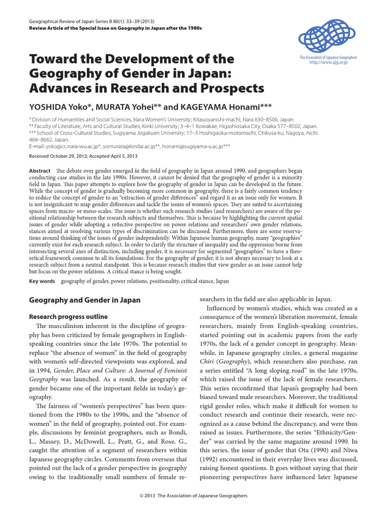 Toward The Development of The Geography of Gender in Japan: Advances in ...