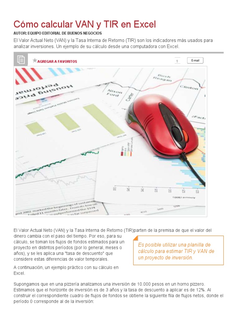 Cómo Calcular VAN y TIR en Excel | PDF | Tasa interna de retorno ...