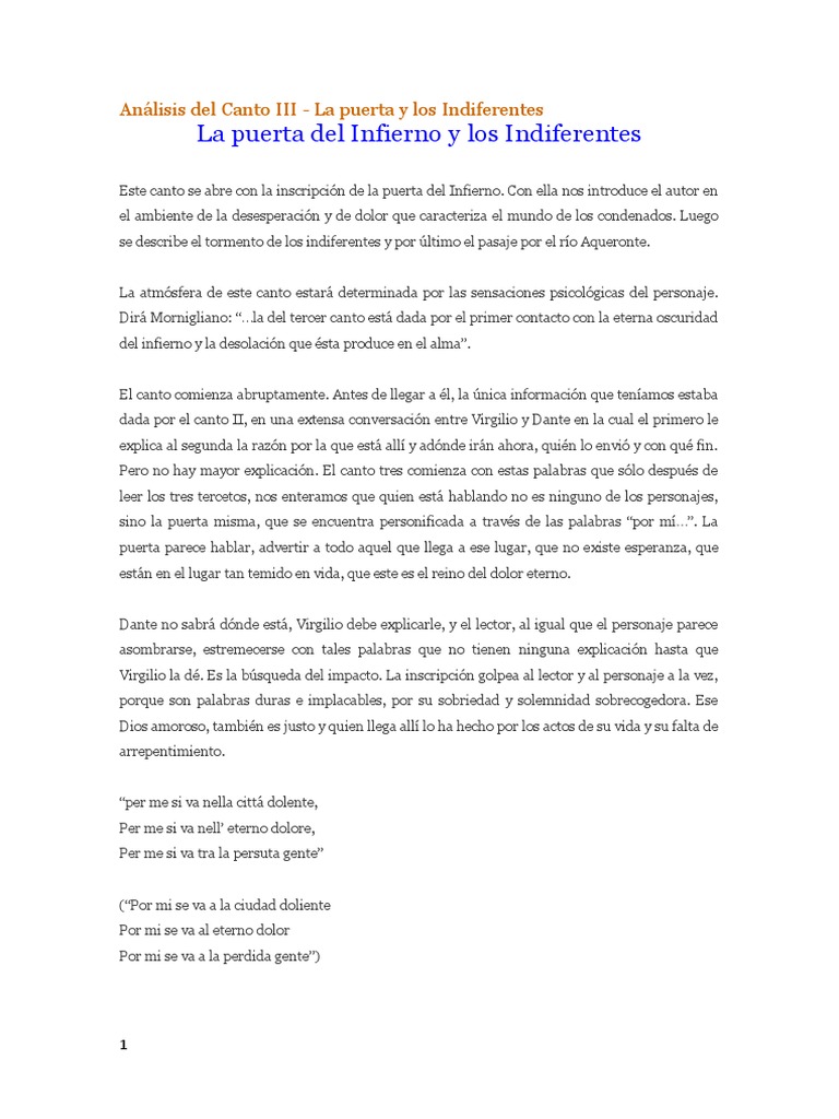 Análisis del Canto III de Dante | PDF | Infierno | Dante Alighieri