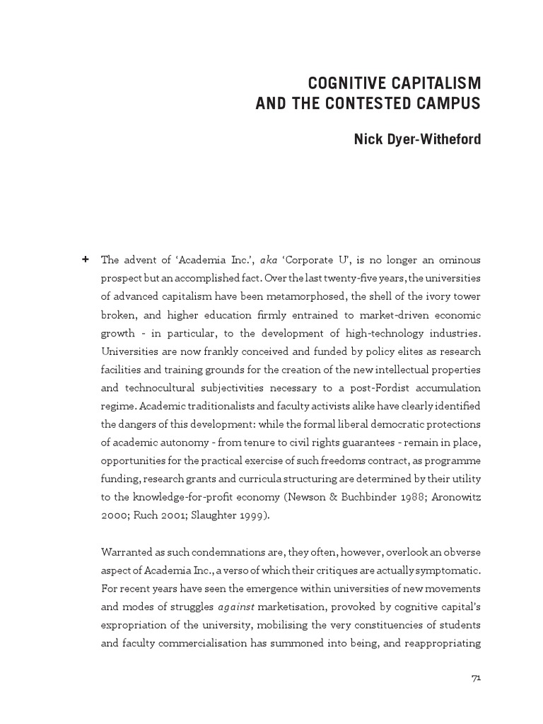Dyer Witheford Nick Cognitive - Capitalism and The Contested Campus ...
