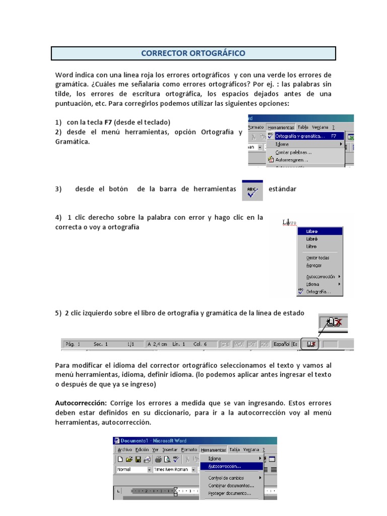Uso de Corrector y Autocorrección en Word | PDF | Diccionario ...