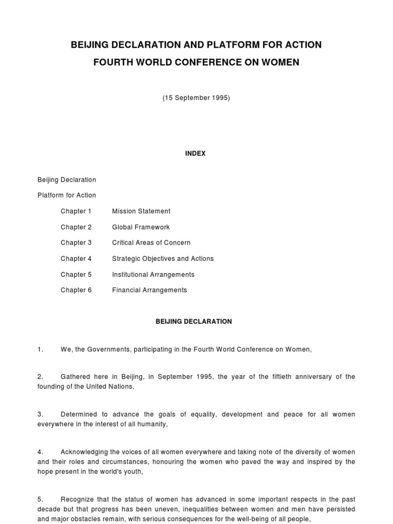 Beijing Declaration and Platform For Action Fourth World Conference On ...