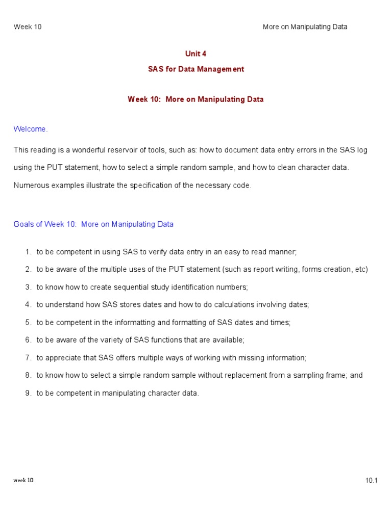 Part4 More On Manipulating Data | PDF | Sas (Software) | Mean