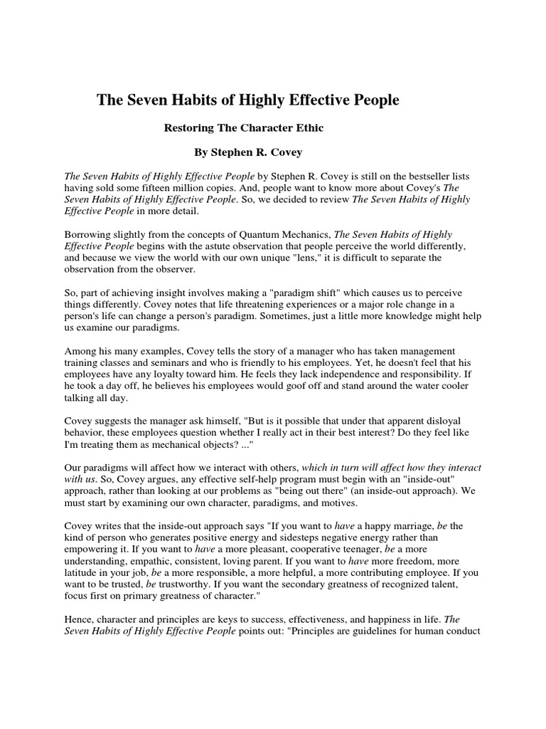 The Seven Habits of Highly Effective People PDF | PDF | Psychological ...