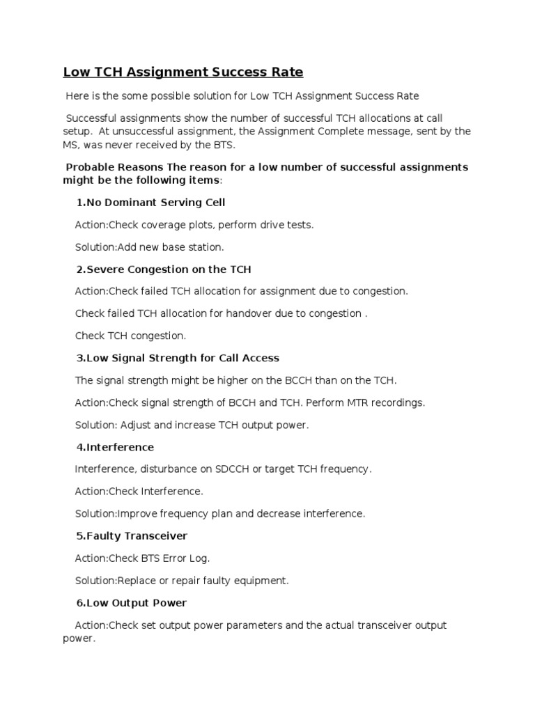 Low TCH Assignment Success Rate | PDF