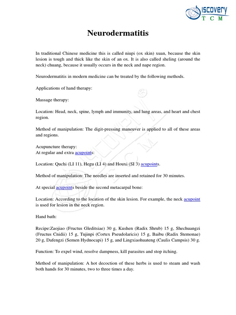 Neurodermatitis Treatment in TCM | PDF