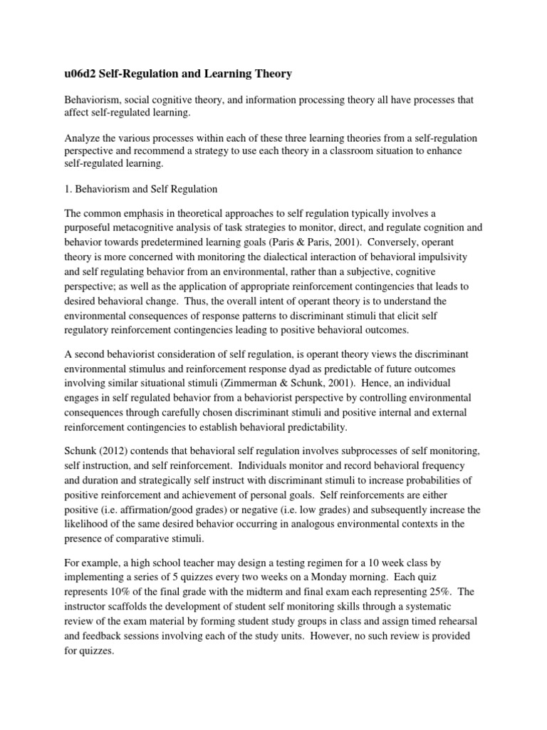 Self-Regulation in Learning Theories | PDF | Reinforcement | Self Control