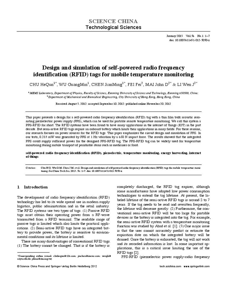 Self Powered Rfid Piezo | PDF | Piezoelectricity | Radio Frequency ...