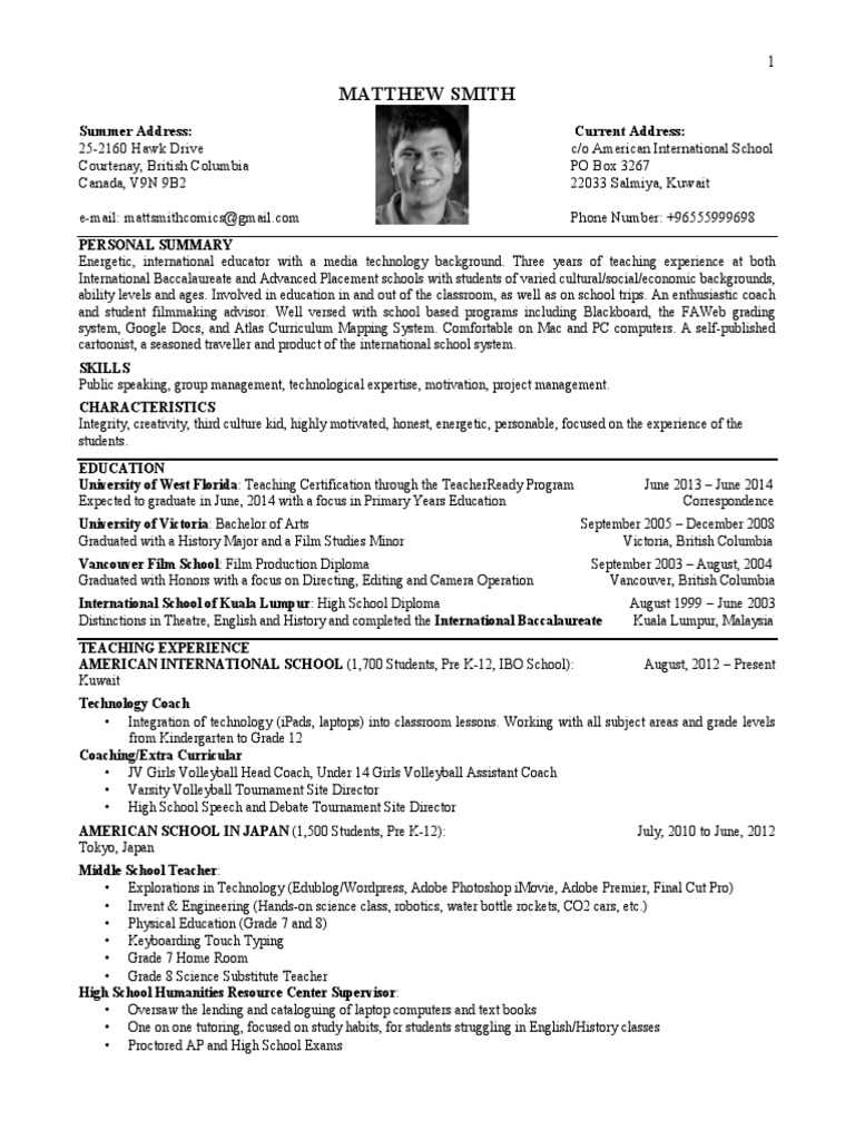 Matthew Smith Resume | PDF | Secondary School | Physical Education