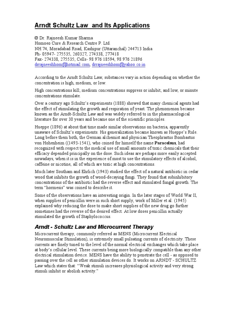 Arndt Schultz Law and Homoeopathy | PDF | Dose (Biochemistry) | Chemistry