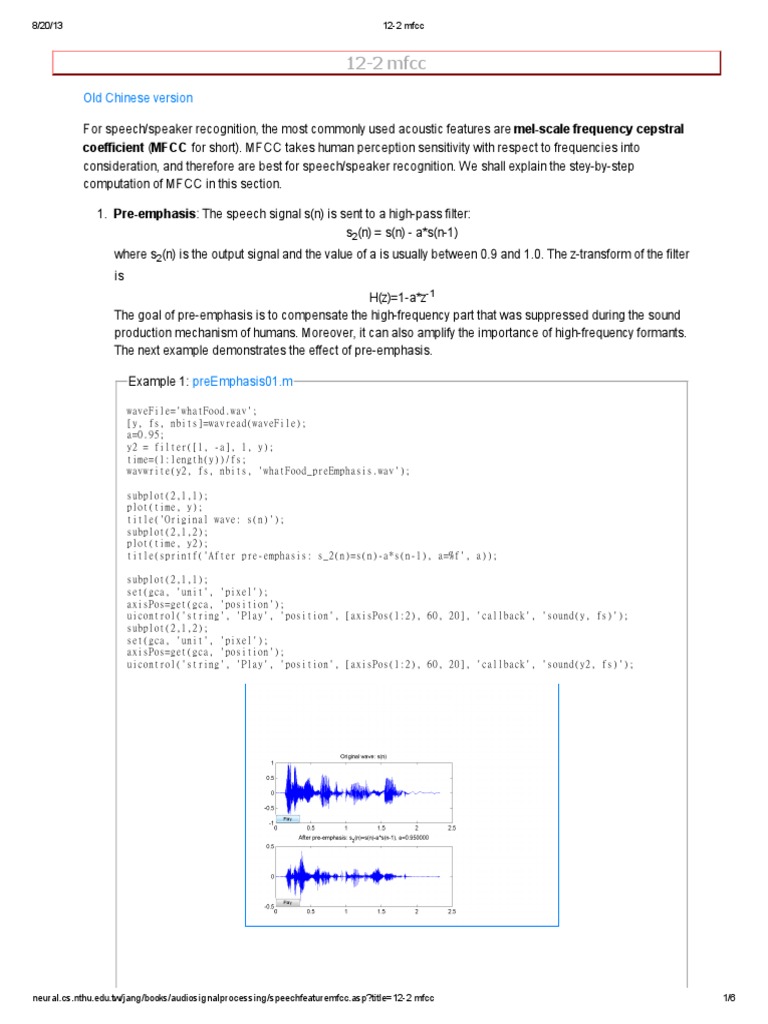 MFCC | PDF | Mathematical Analysis | Applied Mathematics