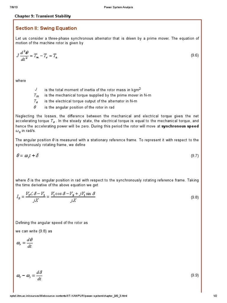 Power Swing Equation | PDF | Torque | Speed