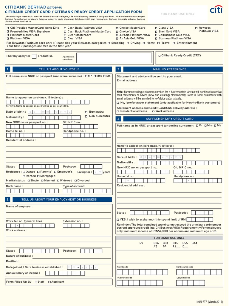 Application Form. City Bank PDF | PDF | Citibank | Credit Card