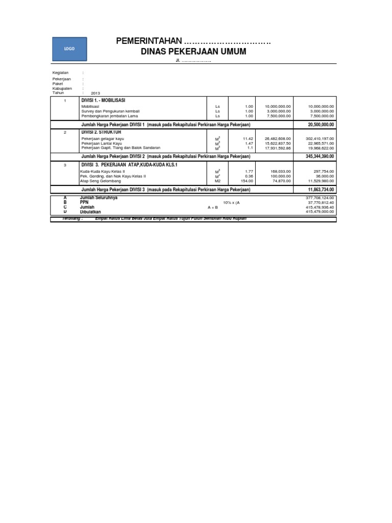 RAB Jembatan dan Atap Kayu | PDF