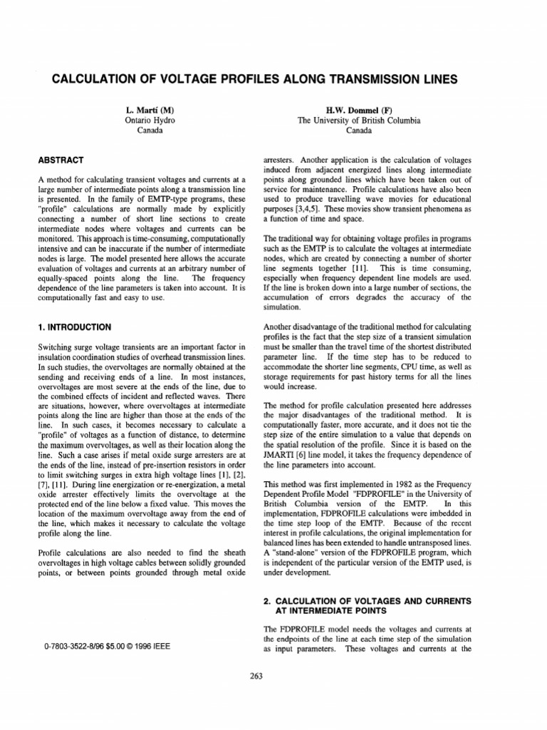 Calculation of Voltage Profiles Along Transmission Lines | PDF ...