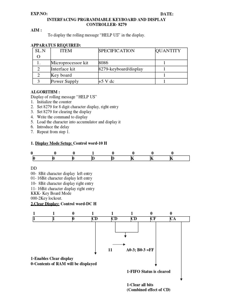 Interfacing Prgrammable Keyboard and Display Controller - 8279 | PDF ...