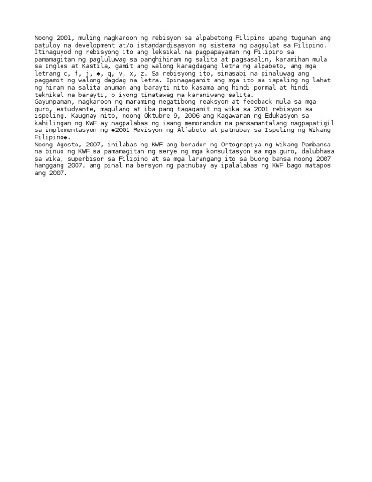 2001 Rebisyon NG Alfabetong Filipino | PDF