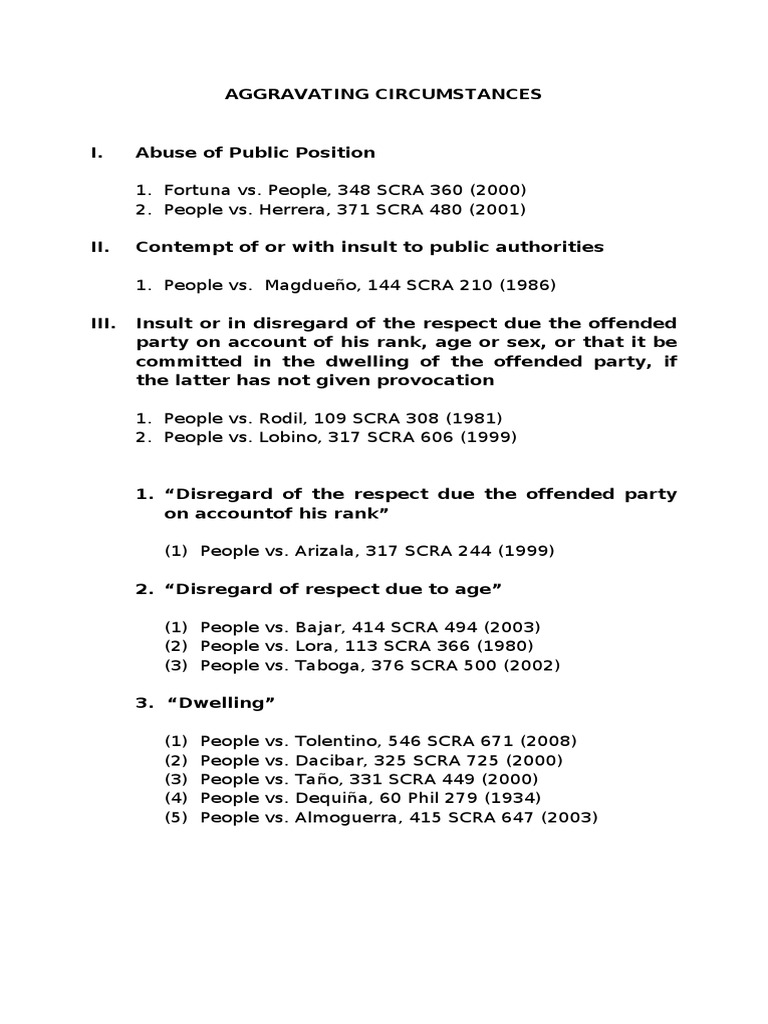 Aggravating Circumstances (Cases Only) - 4 - Justice Tang | PDF ...