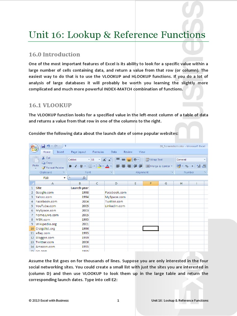 Unit - 16 - Lookup and Reference Function | PDF | Spreadsheet ...