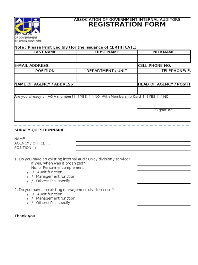 AGIA Membership Registration Form | PDF